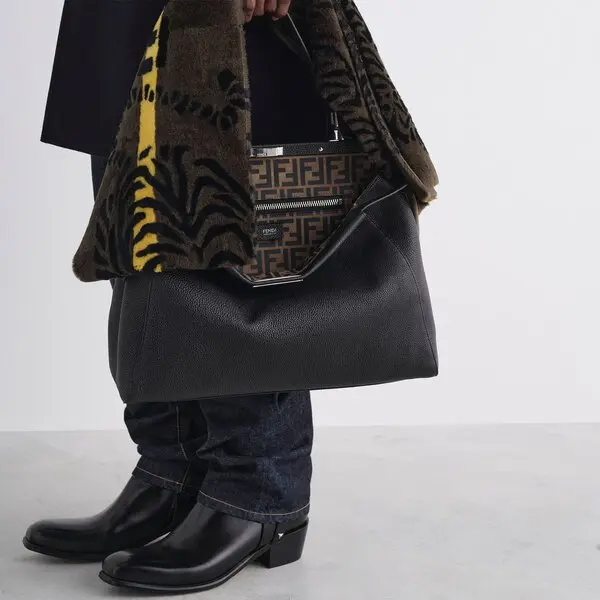 Fendi My Peekaboo Large Black Cuoio Romano Leather And Ff Split-leather Bag
